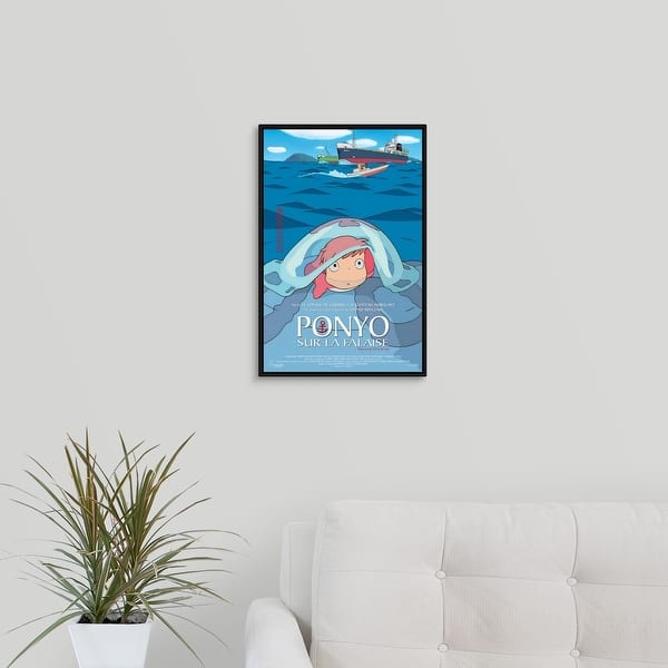 "Ponyo on the Cliff - Movie Poster - French" Black Float Frame Canvas ...