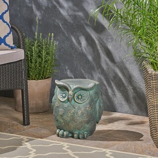 Felipe Outdoor Owl Lightweight Concrete Garden Stool, Gold Patina - Bed ...