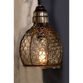 Wide Glass Pendant Light with Chicken Wire - Rustic Farmhouse Design ...