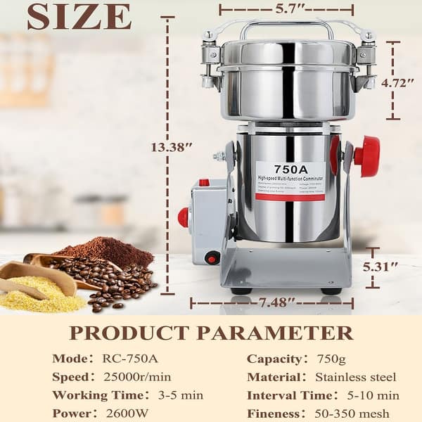 750G/1000G/2500G Electric Dry Grain Mill Grinder Powder Machine Herb ...