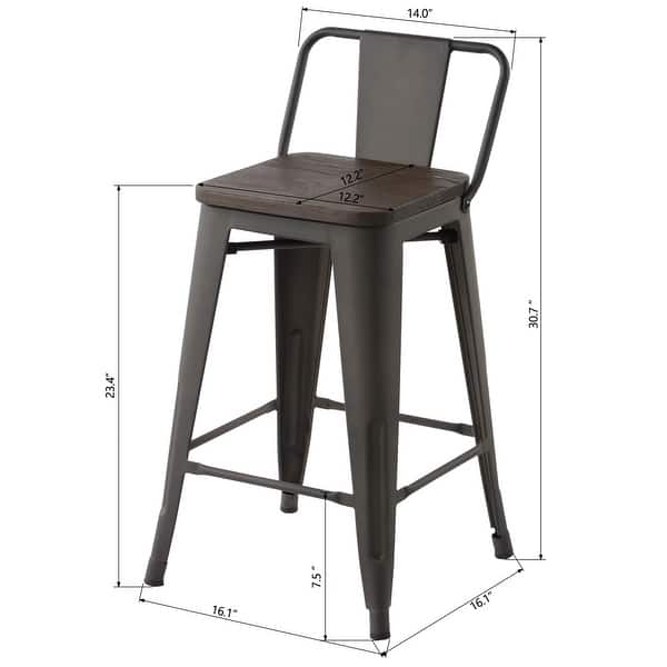 Homylin 24 Inch Metal Counter Stools Low Back Elm Wood Seat - Bed Bath ...