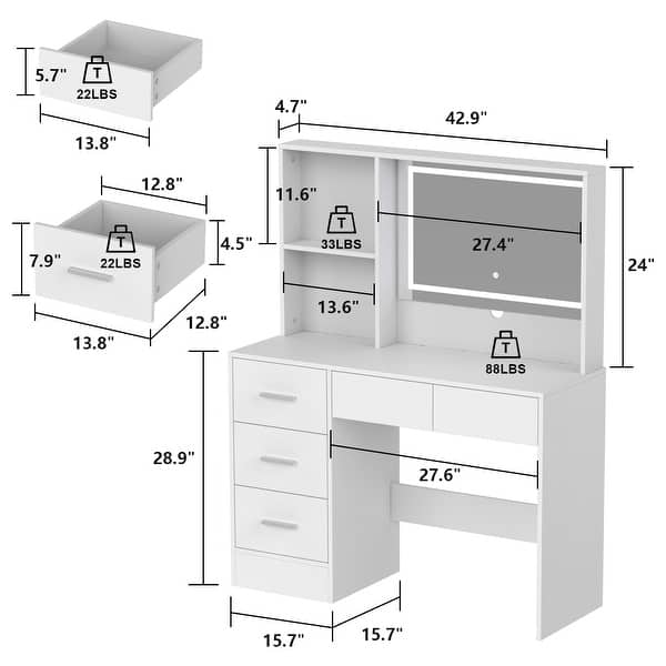 Makeup Vanity Desk with Mirror and Multiple Storage Options Dresser ...