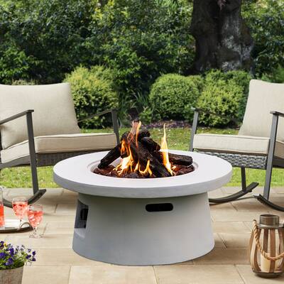 Outdoor 50000 BTU White Finish Round Fire Pit with Tank Outside - 29.5 ...