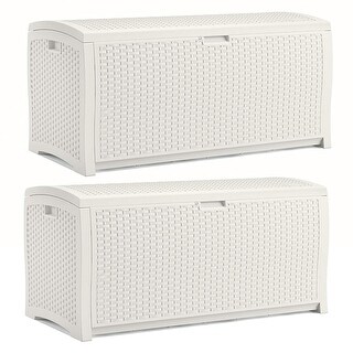 Suncast 99 Gallon Deck Garden Garage Home Wicker Resin Pool Box, White ...