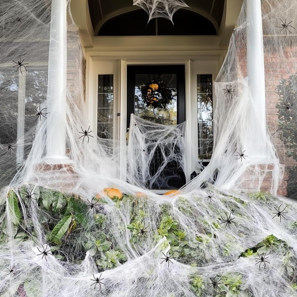 200 sqft Spider Webs Halloween Decorations with 10 Fake Spiders - Bed ...