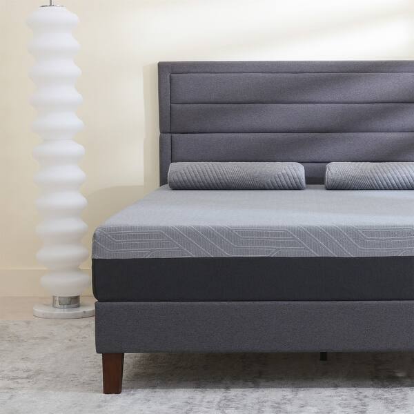 Bed Frame Upholstered Platform Full Headboad Wood Slat Support Grey ...