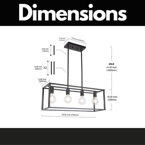 Pendant Lighting 4 Light Industrial Vintage Open Frame Rectangle ...