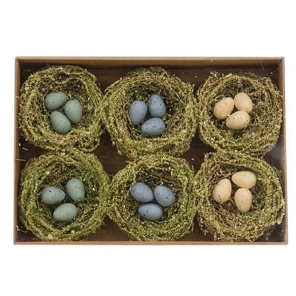 Mini Speckled Eggs in Mossy Brown Nests Set of 6 Spring Decorations for ...