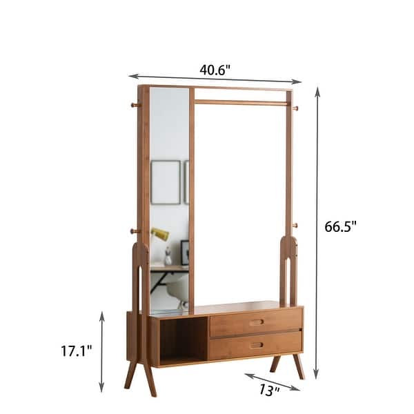 Freestanding Bamboo Clothes Rack with Drawers and Mirror - Bed Bath ...