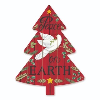 18" red and white "peace on earth" christmas tree cutout wall decor ...