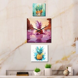 Designart "Exotic Pineapple Oasis" Pineapples Set Of 3 - Extra large ...