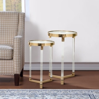 24, 21 Accent Tables, Acrylic Clear Legs, Glass Top, Set of 2, Gold ...