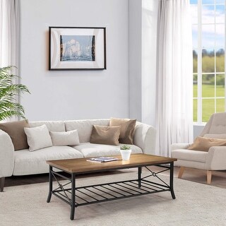 Industrial and Rustic 48-inch Coffee Table Fauxwood Cocktail Reactangle ...