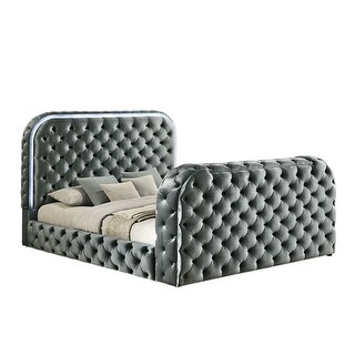 Kerie Queen Bed with LED Fireplace, Hidden Lift TV Stand, Gray Velvet ...