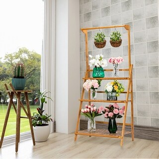 100% Bamboo Plant Frame Three Layers, Balcony Bamboo Frame Folding with ...