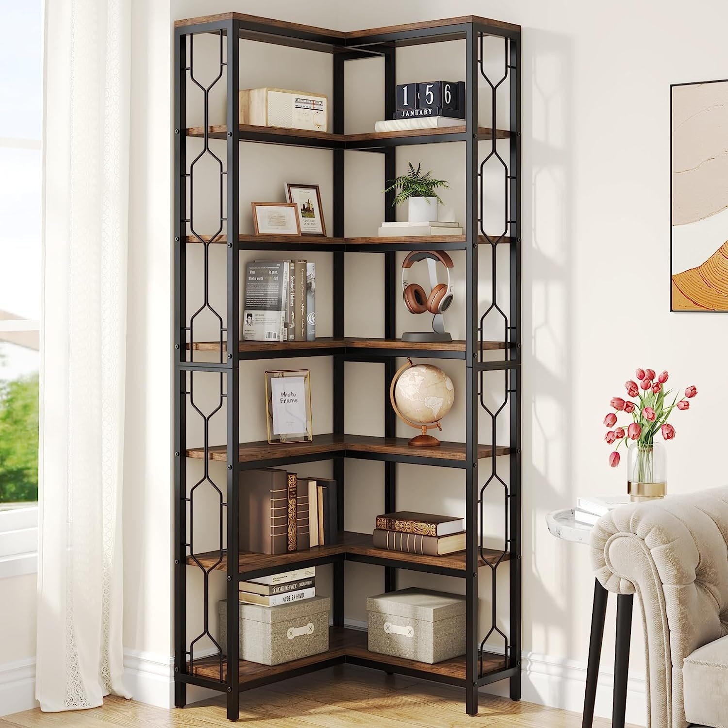 5 Tier Gold Bookshelf, Arched Bookcase, Storage Rack Shelves in Living ...