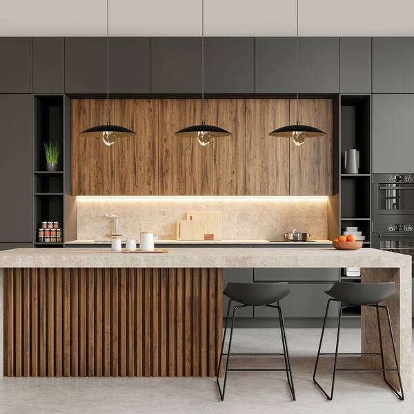 Modern LED 1-Light Crystal Pendant Light Black Gold Metal Dome Island ...