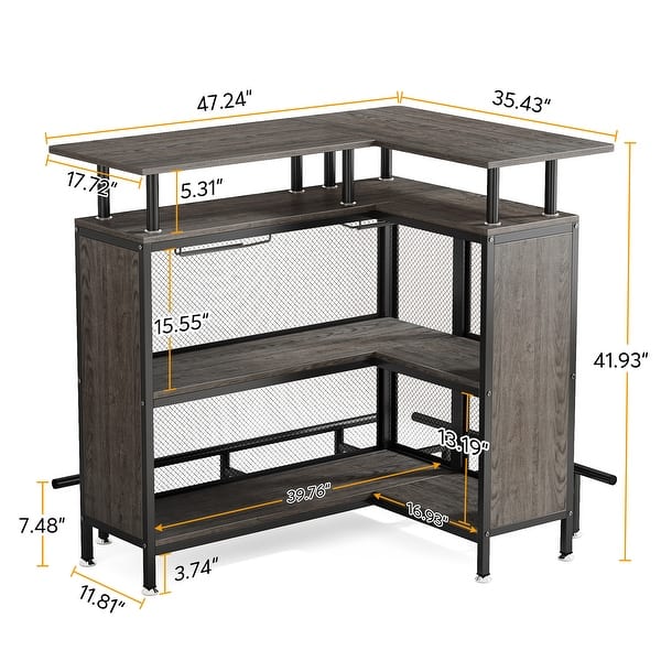 L-shape Home Bar Unit, Liquor Bar Table with 2-Tier Storage - Bed Bath ...