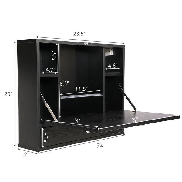 Compact Hanging Desk Wall-mounted Computer Desk Cabinet Black - Bed ...