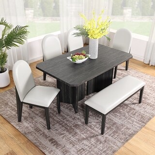 Modern Style 6-Person Dining Table Set with 4 Chairs & a Bench - Bed ...