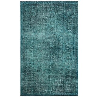 Hand Knotted Teal Overdyed & Vintage with Worn Wool Oriental Rug (4'5 ...