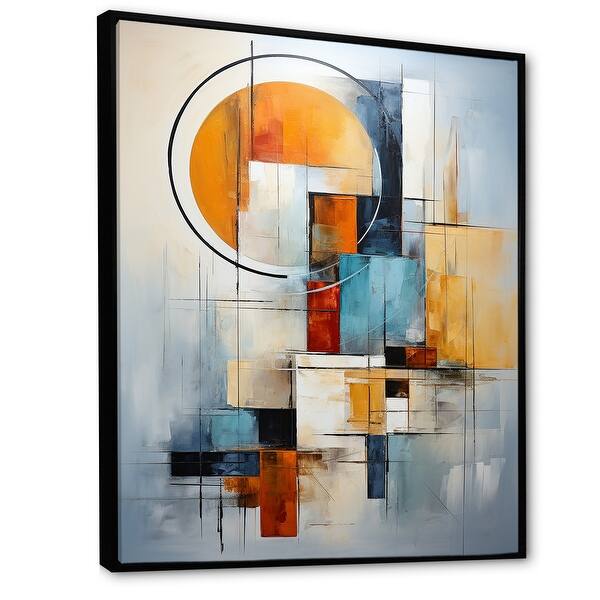 Designart "Orange And Blue Cubism Assemblage I" Cubism Framed Canvas ...
