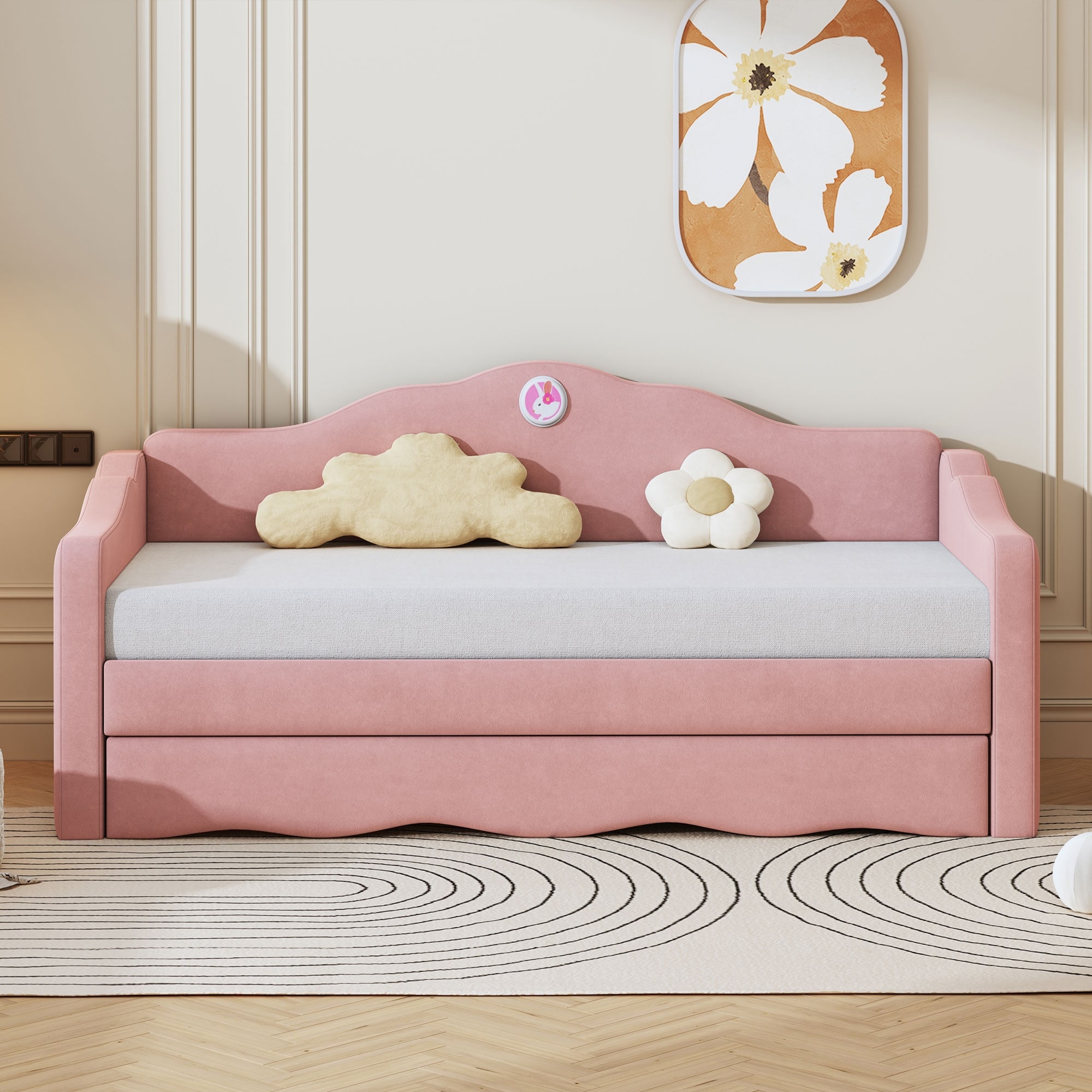 Twin Upholstered Sofa Bed Pink Velvet Daybed w Pop up Trundle Frame Bed Bath Beyond 41832837