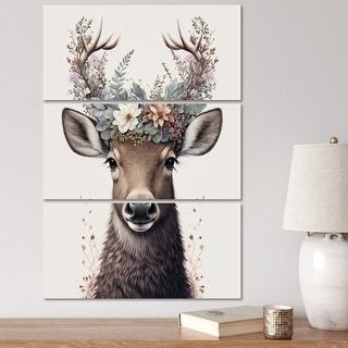 Designart "Cute Baby Caribou With Floral Crown II" Animals Caribou ...