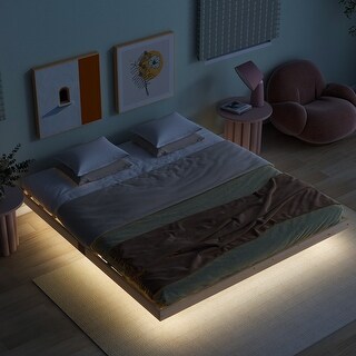 Modern and Concise Style King Size Floating Bed with LED Lights - Bed ...