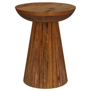 Ureo Round Accent Side Table, Cone Pedestal Base, Brown Mango Wood ...
