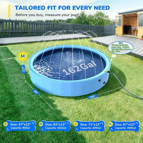 63'' Foldable Dog Pool, Sprinkler Pool for Kids, Non-Slip Dog Swimming ...