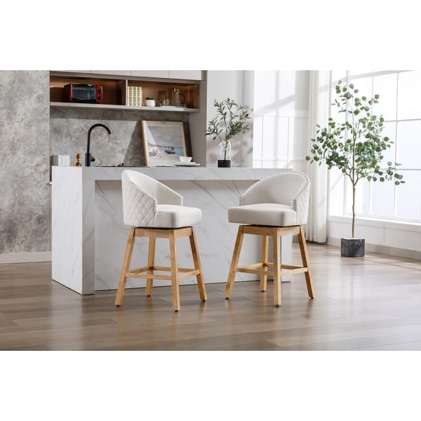 360 Swivel Barstools Beige Lounge Bar Stools Counter Height Dining ...