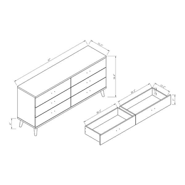 DH BASIC Mid-Century Modern White 47-inch Wide 6-Drawer Dresser with ...