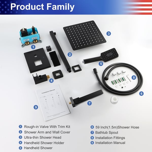 Rainlex Matt Black Wall-Mounted Three Functions Tub Shower System - Bed Bath & Beyond - 32663644