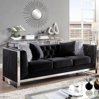 Harl Glam Black Stainless Steel Frame Upholstered Tufted Sofa by ...