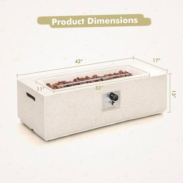 42'' Terrazzo Fire Pit Table 50,000 BTU Rectangle Propane Fire Pit ...