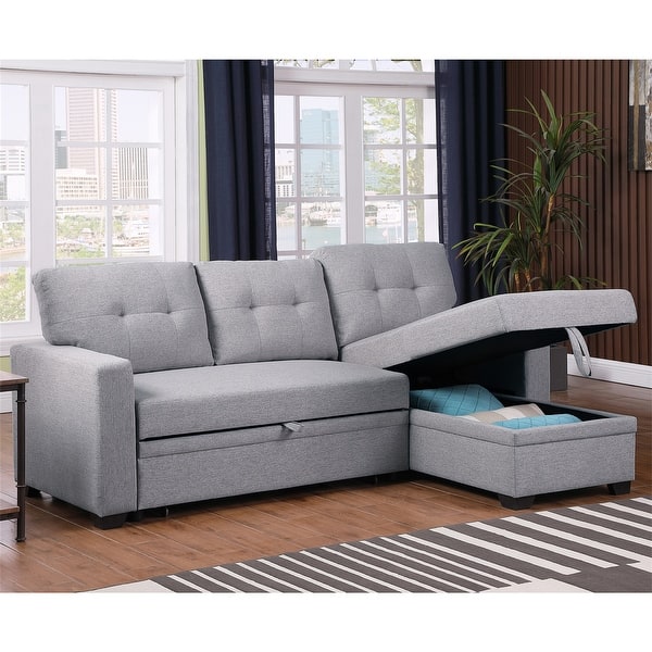 Upholstered Pull Out Sectional Sofa with Chaise and Removable Cushions ...
