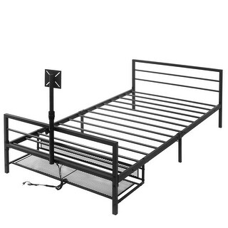 Metal Mesh Frame Platform Bed with Rotating TV Mount - Bed Bath ...