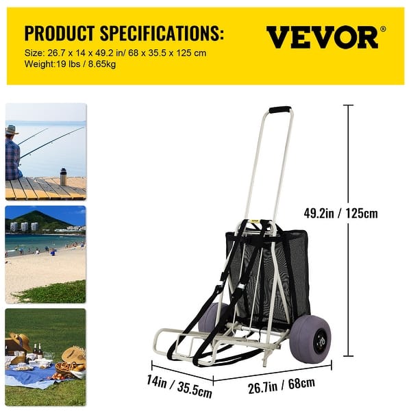 VEVOR Beach Carts for Sand Cargo Deck TPU Balloon Wheels 165LBS Loading ...