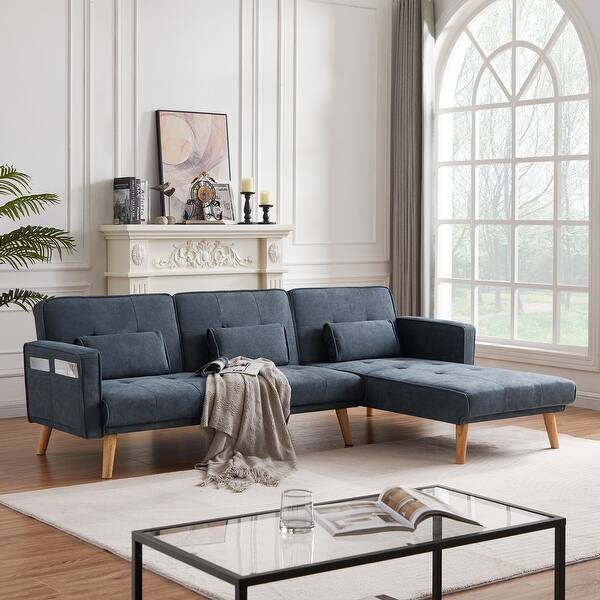Convertible Fold Sleeper Sofa Bed Right Facing L-shape Sectional Couch ...