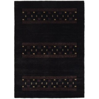 ECARPETGALLERY Hand Loomed Gabbeh Luribaft Black Wool Rug - 5'7 x 8'6 ...