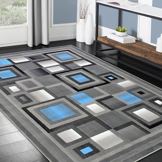 HR Blue, Gray and Multi Abstract Geometric Modern Squares Pattern Area ...