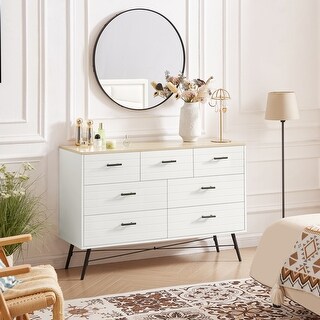 7-Drawer Horizontal Dresser, Modern Long Dressers for Closet Living ...
