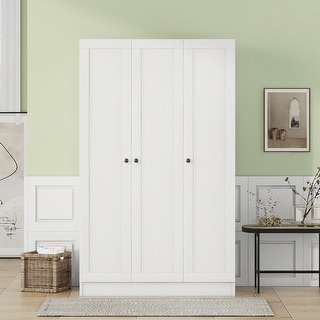 Modern White Wardrobe 3-Door Shutter Wardrobe with Shelves - Bed Bath ...