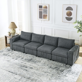 4-Seat Straight Sofa Modular Grey Sectional Sofa for Living Room - Bed Bath & Beyond - 39066515