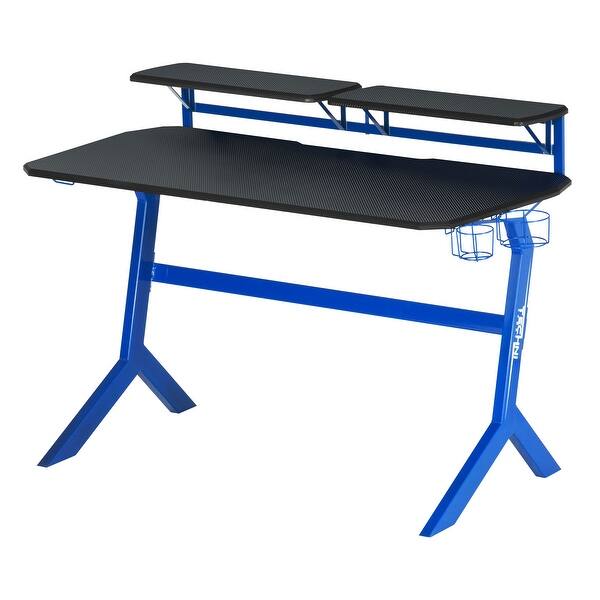 Sport Gaming Desk Two Way Computer Desk with Elevated Monitor Stands ...