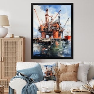 Designart "Blue Oil Rigs Fields Offshore" Oil Rigs / Fields Framed ...