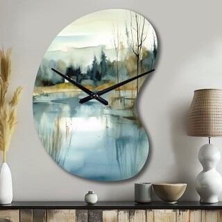 Summer Lake Landscape Illustration V - Lake Large Wall Clocks - Lake ...