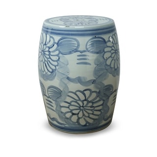 Approx. 17" High Blue and White Garden Stool with Flower Motif - Bed ...