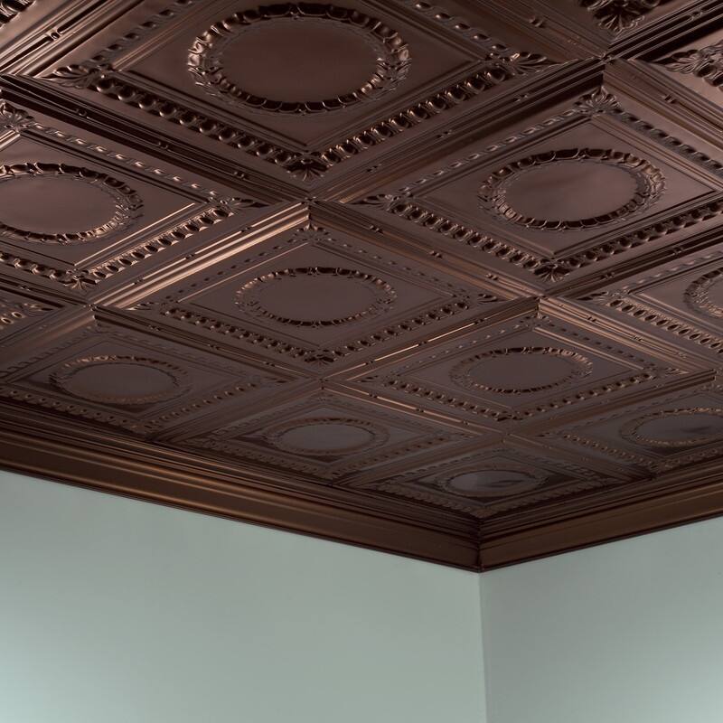 FASÄDE Rosette Decorative Vinyl 2ft x 4ft Glue Up Ceiling Panel in Oil ...